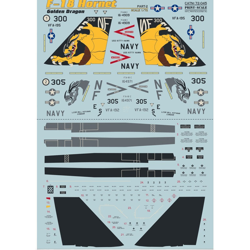 F/A-18C Hornet VFA-195 "Dambusters" CAG Waterslide Decals Scale 1/72 ...